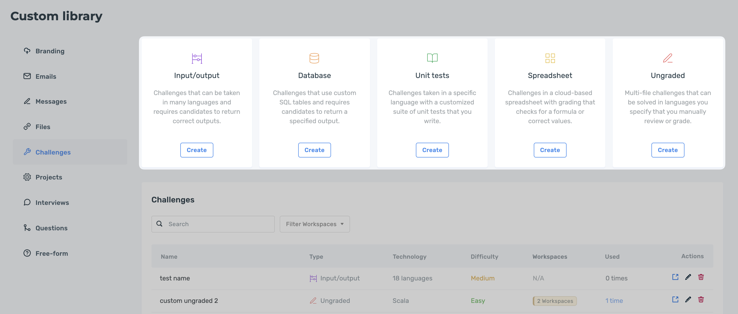 Create custom challenges with automated grading